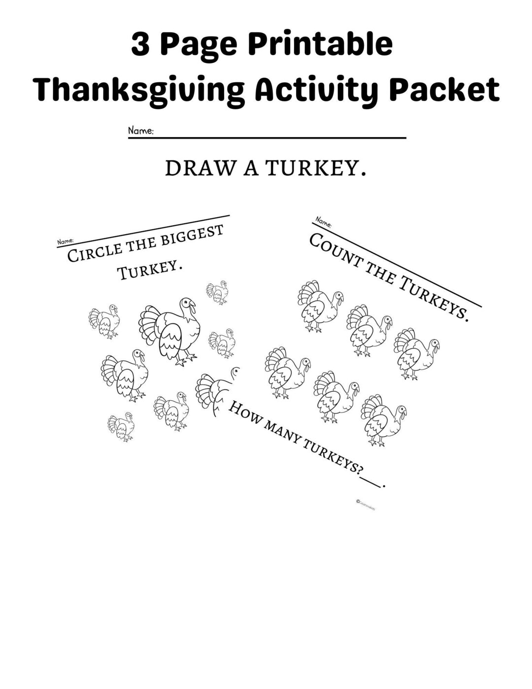 3 Printable Thanksgiving Activity Pages - Etsy