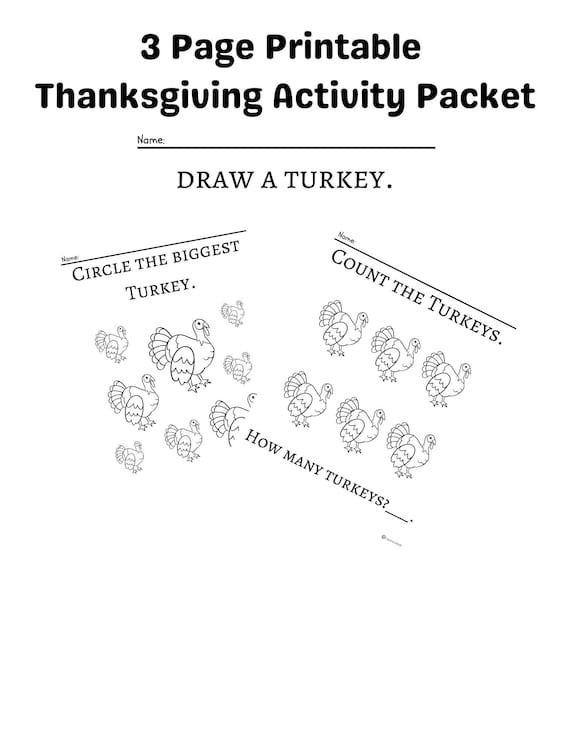 3 Printable Thanksgiving Activity Pages - Etsy