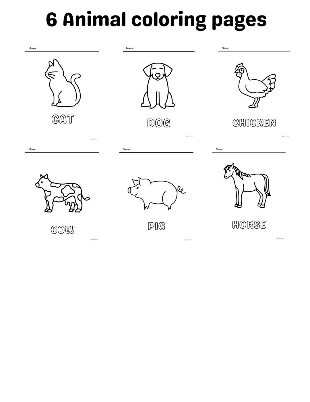 Printable Animal Coloring Pages 6-count - Etsy