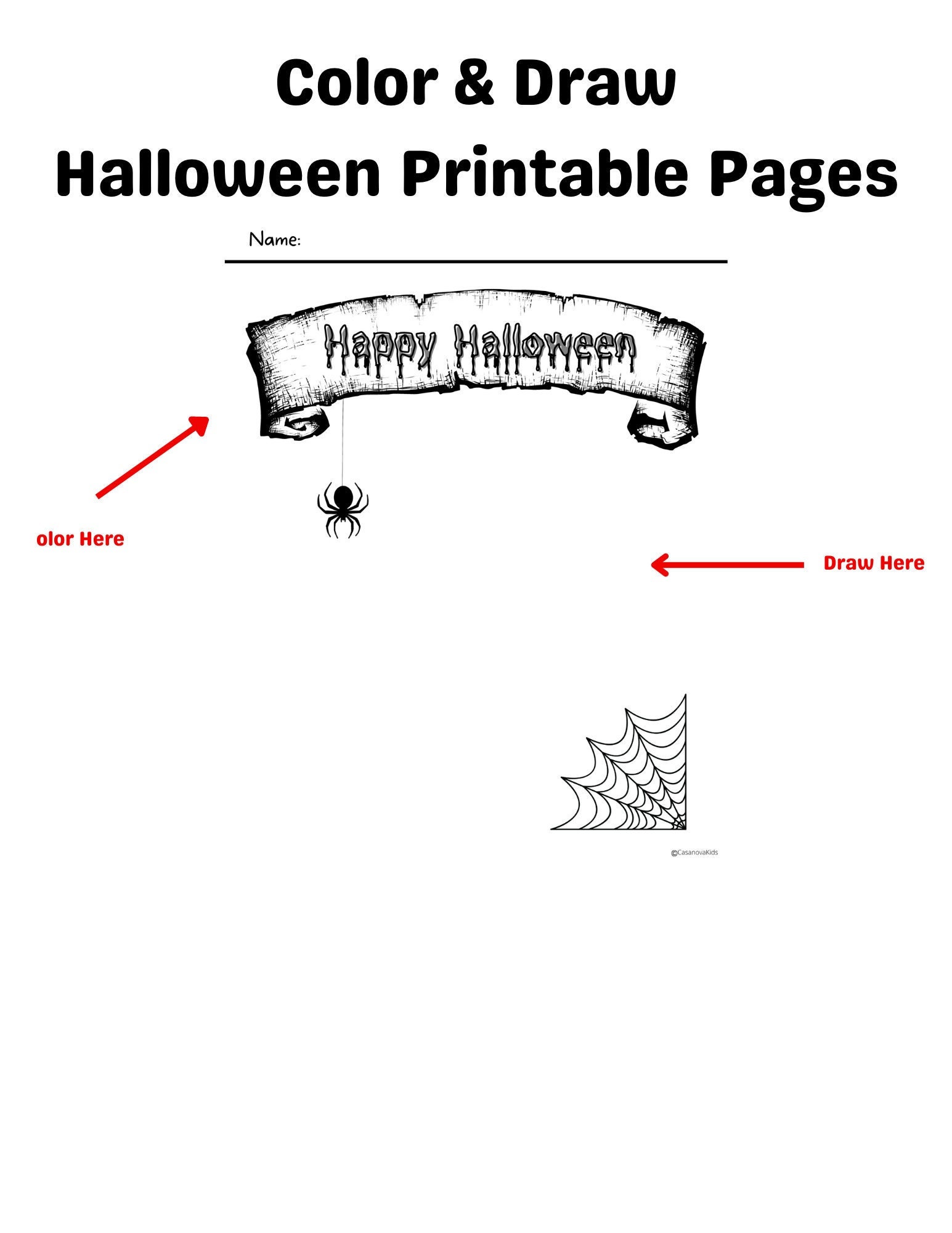 Printable Color & Draw Halloween Pages 4-count - Etsy