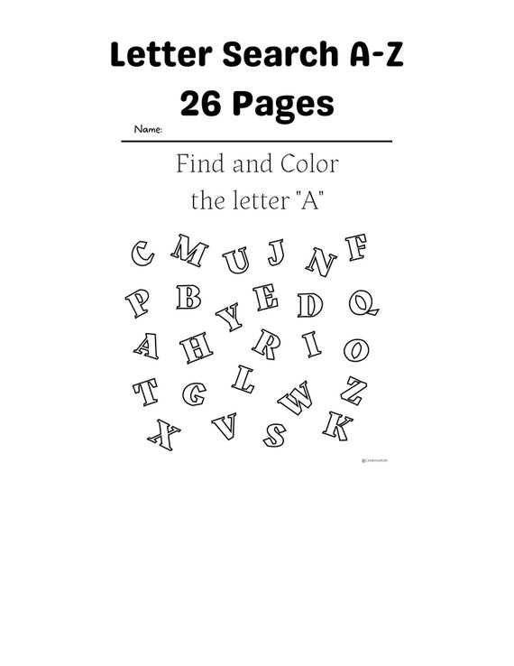 Printable Letter Search Coloring Pages Letters A-Z - Etsy