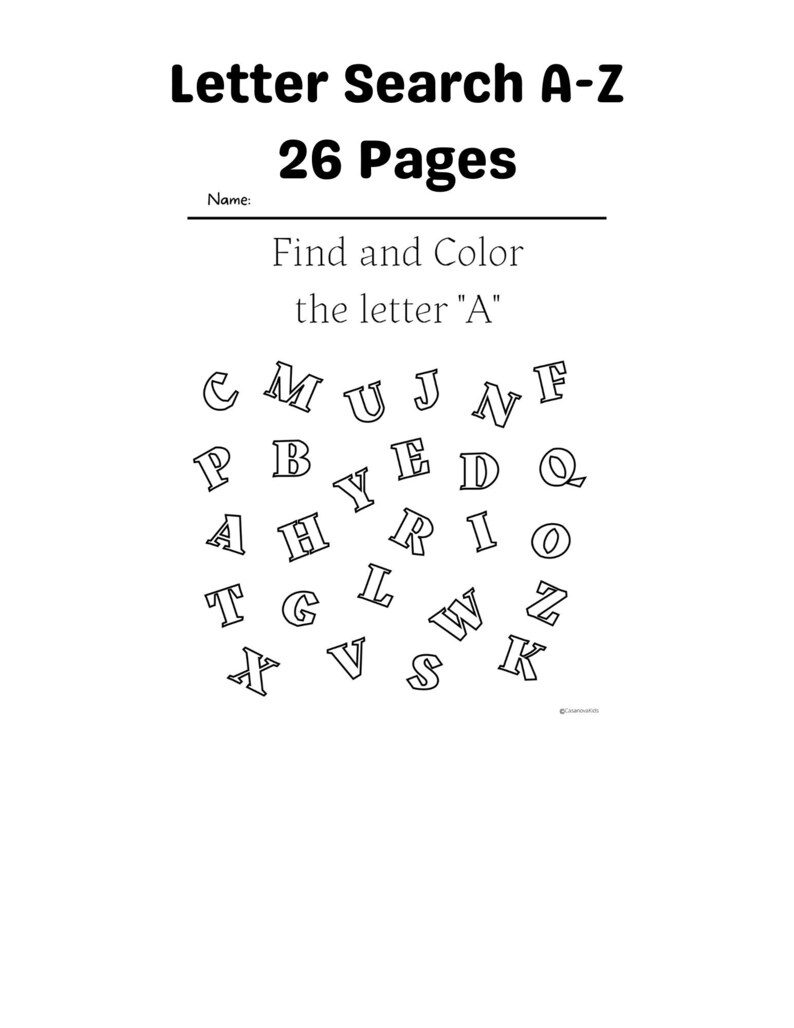 Printable Letter Search Coloring Pages Letters A-Z - Etsy