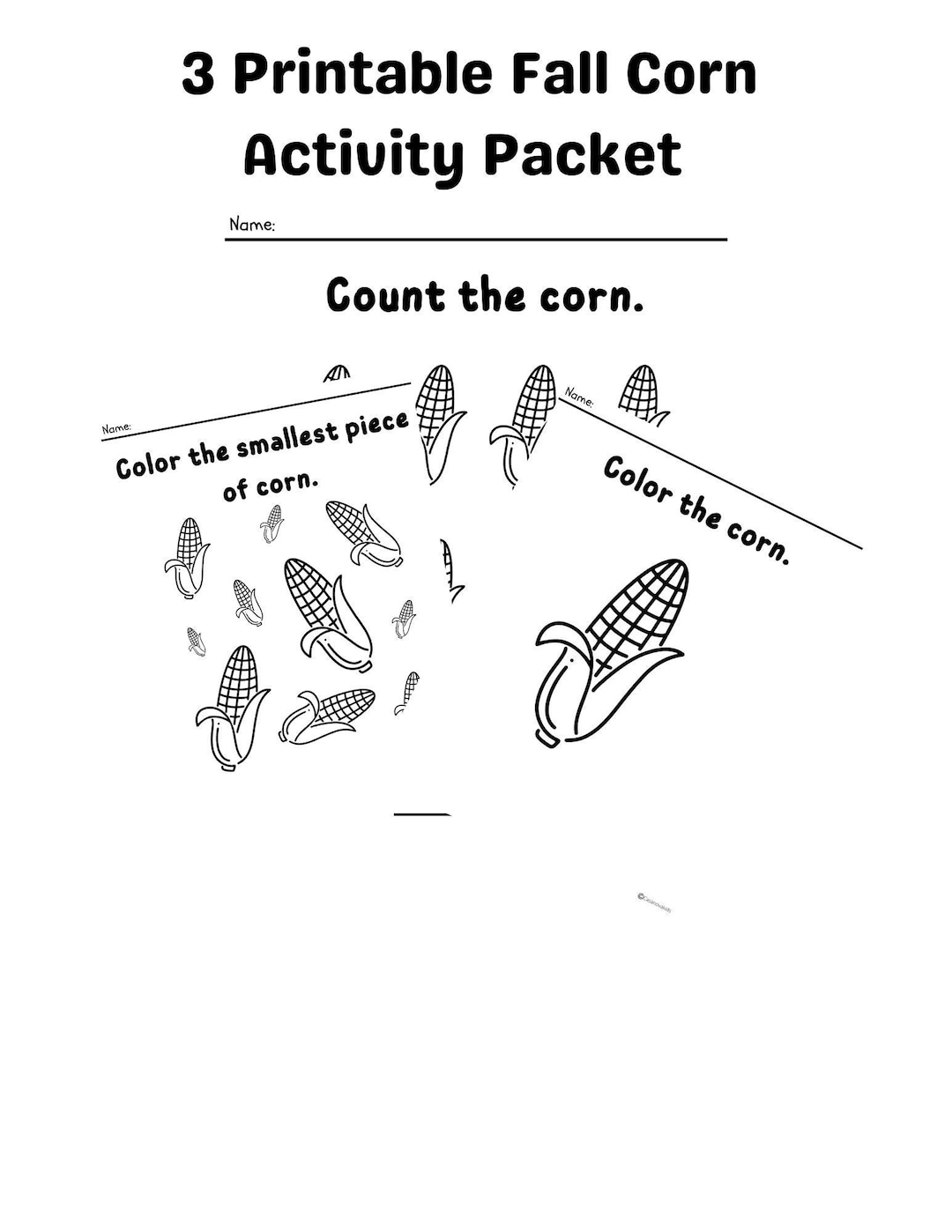 3 Printable Fall Corn Activity Pages - Etsy