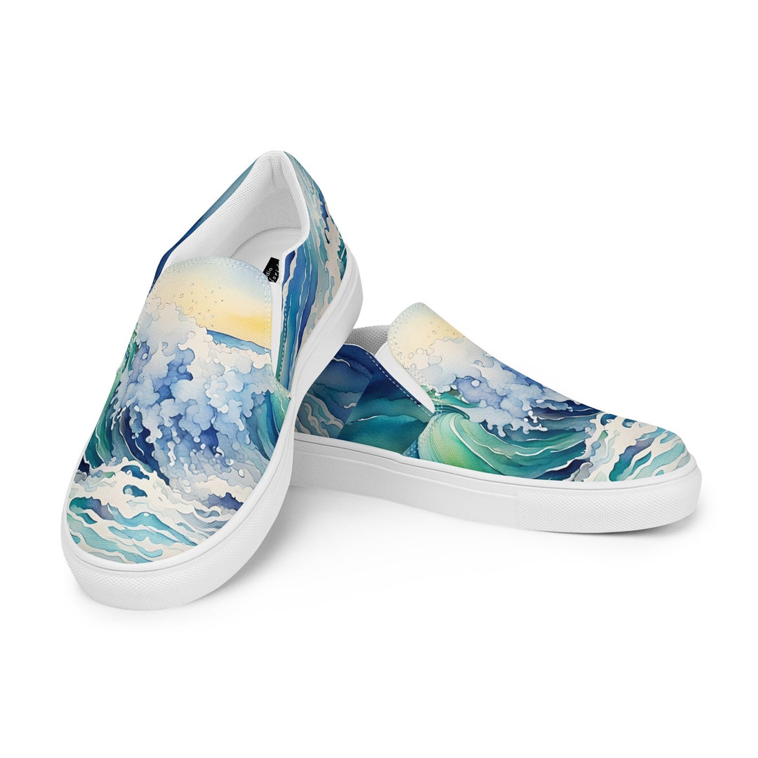 Women’s Sea Wave Canvas Flats | Ocean Art | Beach Gift | Original Art ...