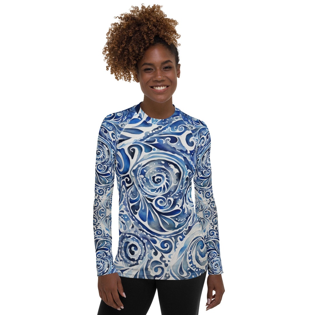 Indigo Swirl Rash Guard: Women's Long Sleeve Athletic Top, UPF 50+ - Etsy