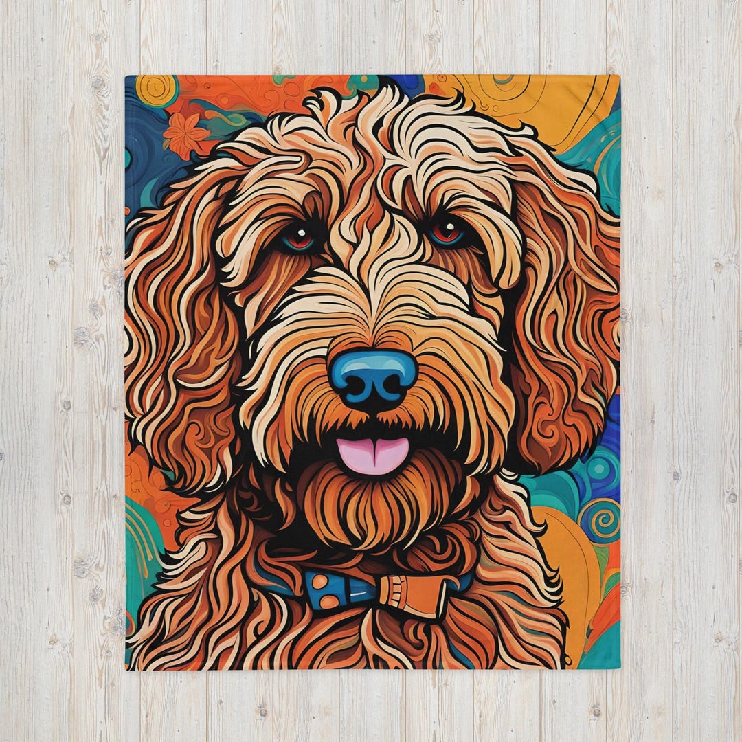 Labradoodle Throw Blanket | Dog Gift | Original Art | Groovy | Hippie ...