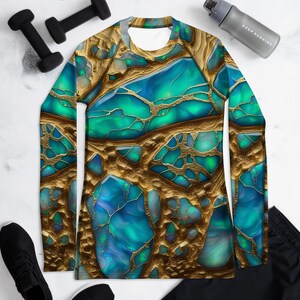 Turquoise Opal Stone Women's Rash Guard | Ladies Athletic Shirt | Yoga ...