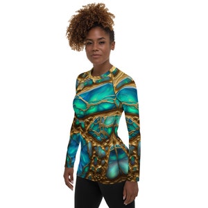 Turquoise Opal Stone Women's Rash Guard | Ladies Athletic Shirt | Yoga ...