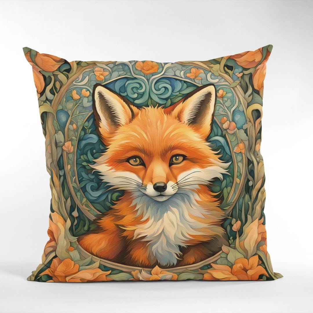 Fox Pillow Cover | Art Nouveau | Linen-feel | Cottagecore | Forestcore ...