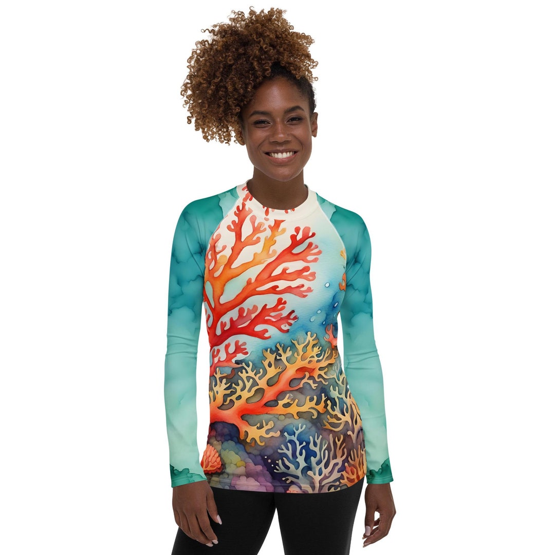 Coral Reef Rash Guard: Watercolor Sea Garden, SPF 50+ Surf Shirt - Etsy