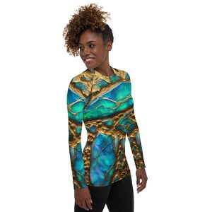 Turquoise Opal Stone Women's Rash Guard | Ladies Athletic Shirt | Yoga ...