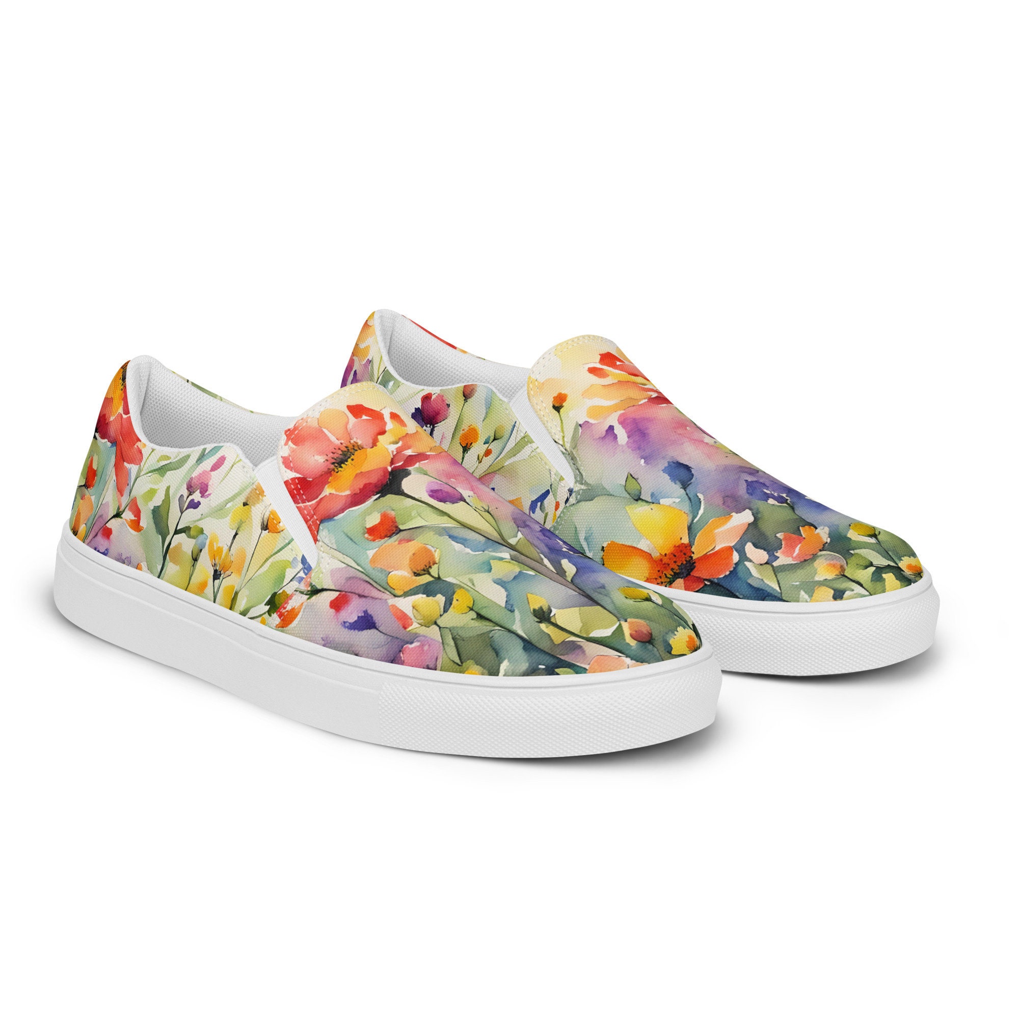 Watercolor Wildflowers Women's Slip-ons | Cottagecore | Original Art ...