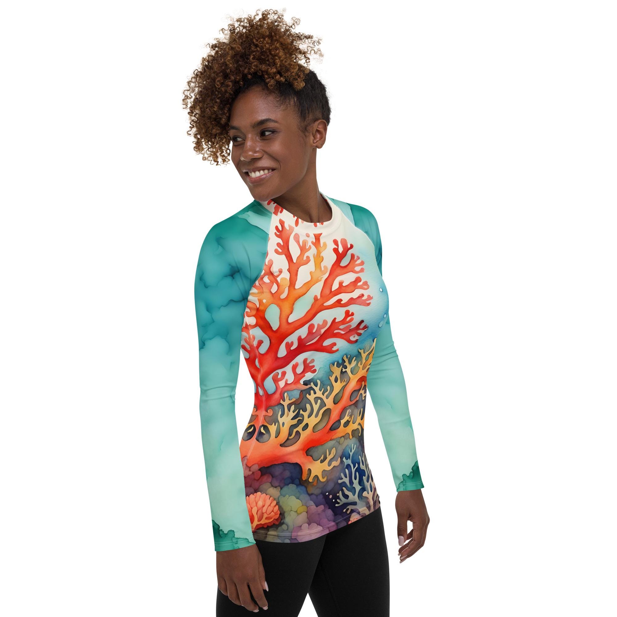 Coral Reef Rash Guard: Watercolor Sea Garden, SPF 50+ Surf Shirt - Etsy