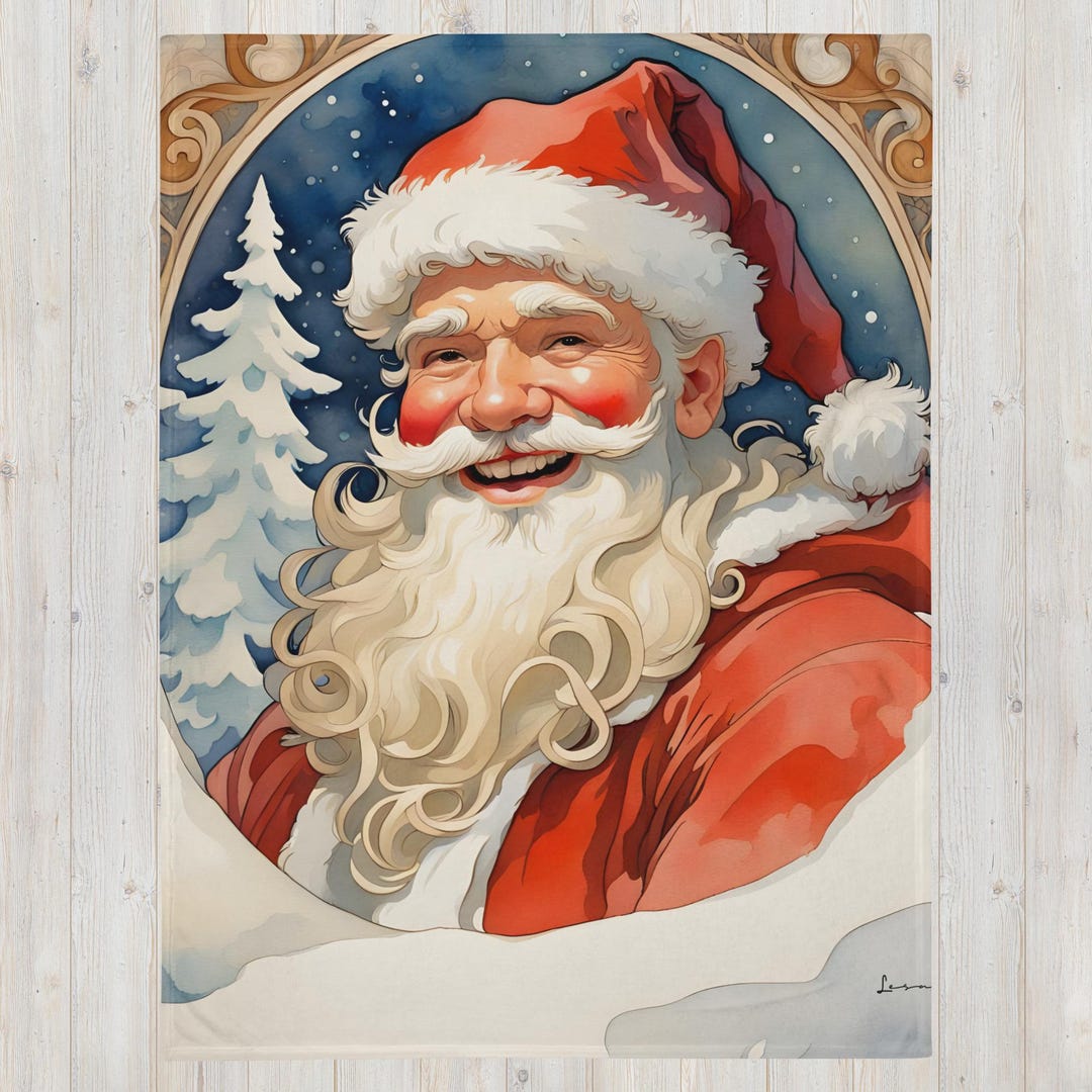 Art Nouveau Santa Claus Throw Blanket: Holiday Decor, Traditional Jolly ...