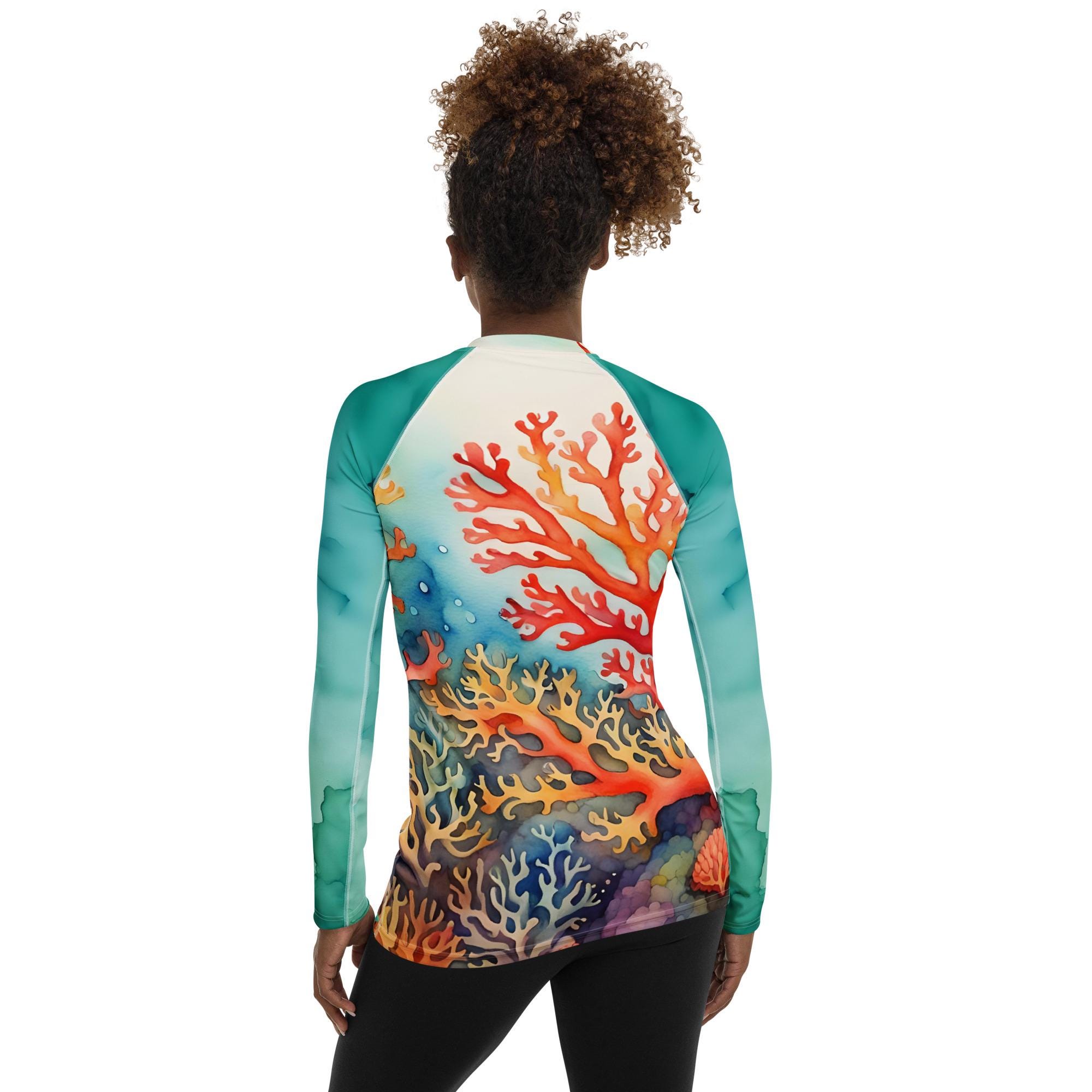 Coral Reef Rash Guard: Watercolor Sea Garden, SPF 50+ Surf Shirt - Etsy