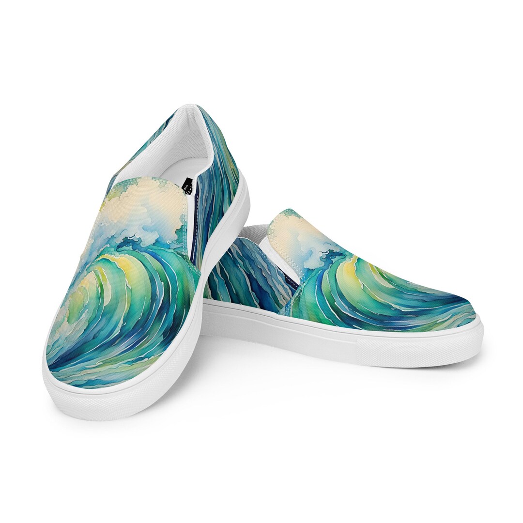 Women’s Sea Wave Canvas Flats | Ocean Art | Surfer Shoes | Original Art ...