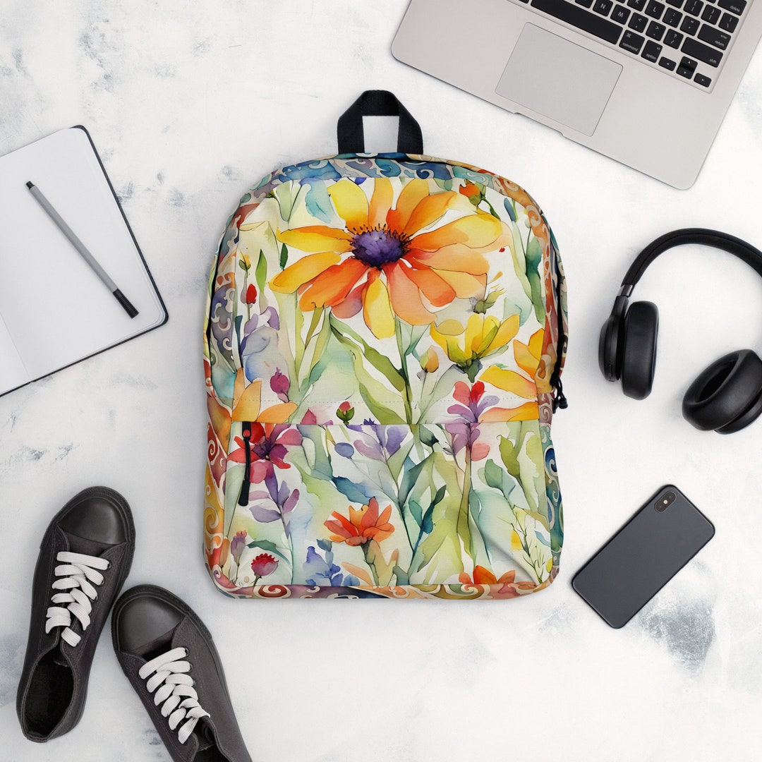 Watercolor Wildflowers Backpack | Batik Pattern | Flowers | Cottagecore ...