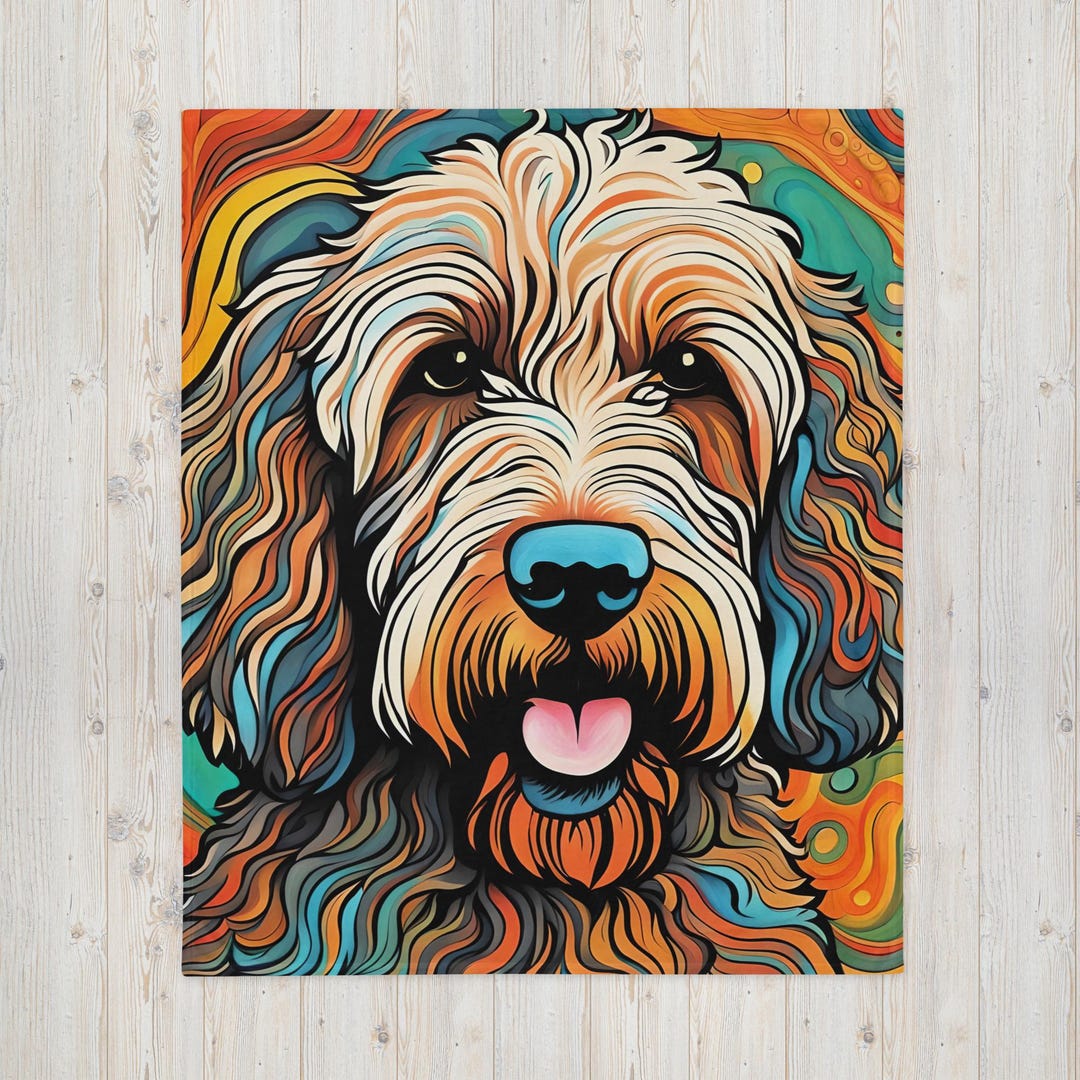 Labradoodle Throw Blanket | Dog Gift | Original Art | Groovy | Hippie ...