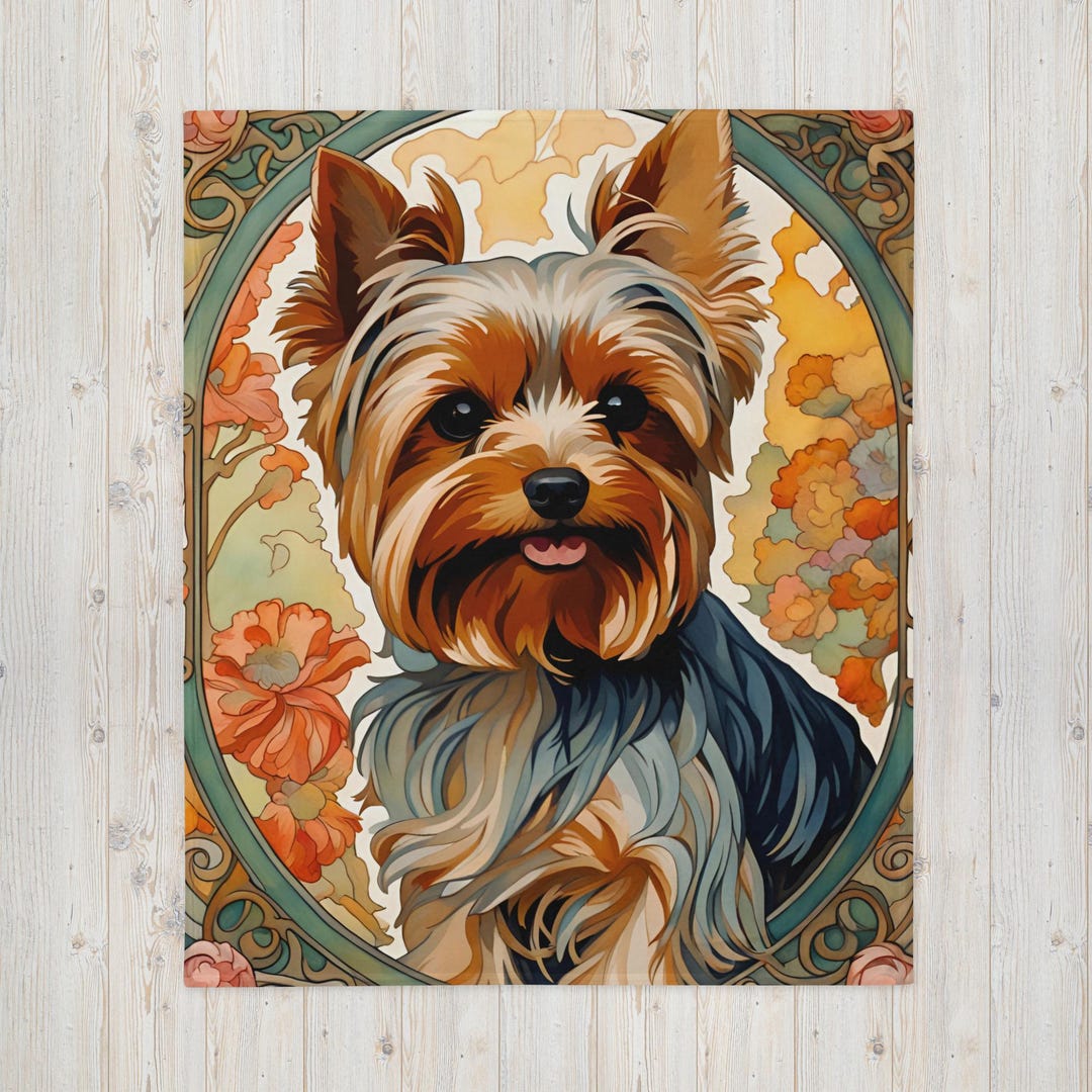 Yorkie Throw Blanket | Yorkshire Terrier | Original Art | Art Nouveau ...