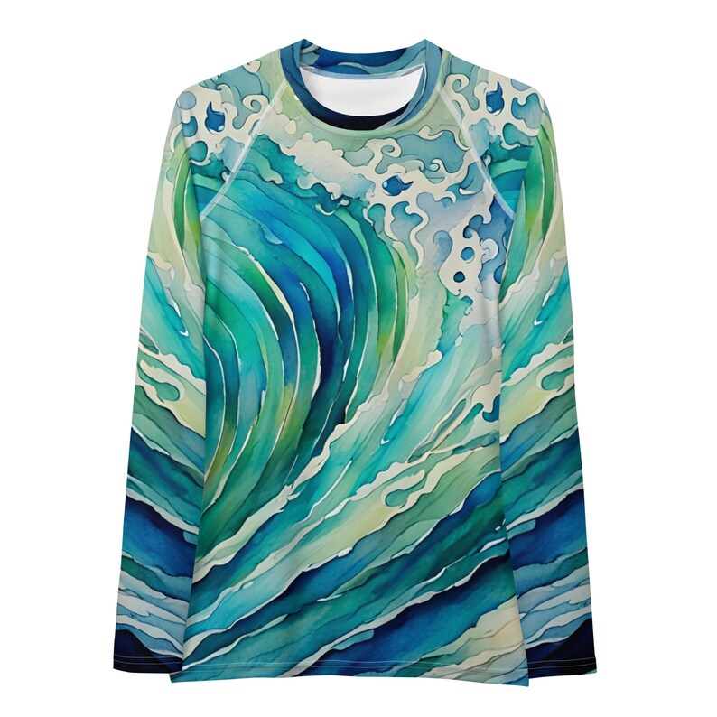 Watercolor Ocean Wave Rash Guard: Women's Long Sleeve Surf Shirt, UPF ...