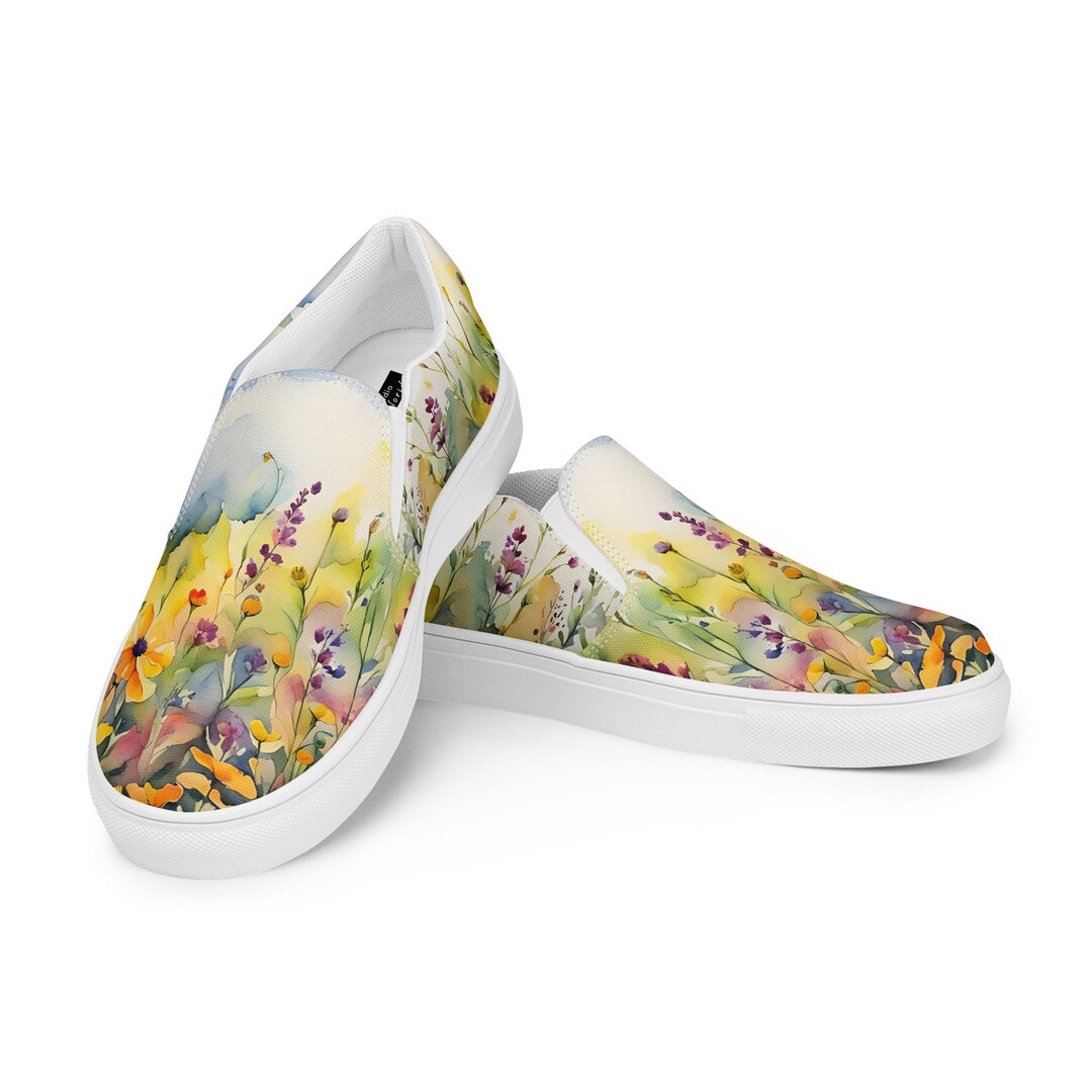 Watercolor Wildflowers Womens Slip-ons | Cottagecore | Original Art ...