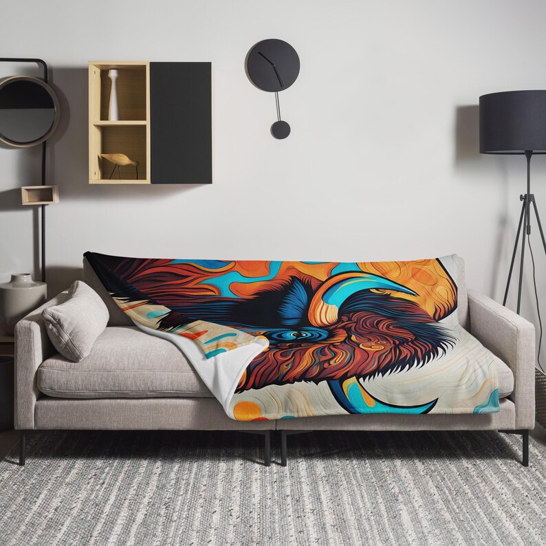 Buffalo Art Throw Blanket: Western Cabin Decor, Hypoallergenic - Etsy