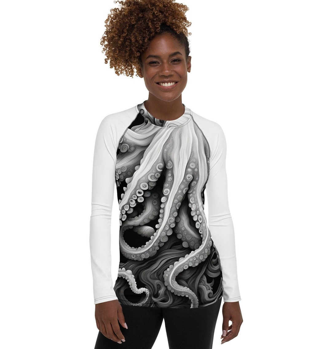 Octopus Women's Rash Guard | Black and White Art | Sun Protection ...