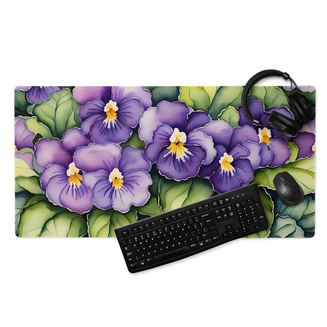 Watercolor African Violets Mouse Pad | Large Desk Mat | Gaming Pad ...