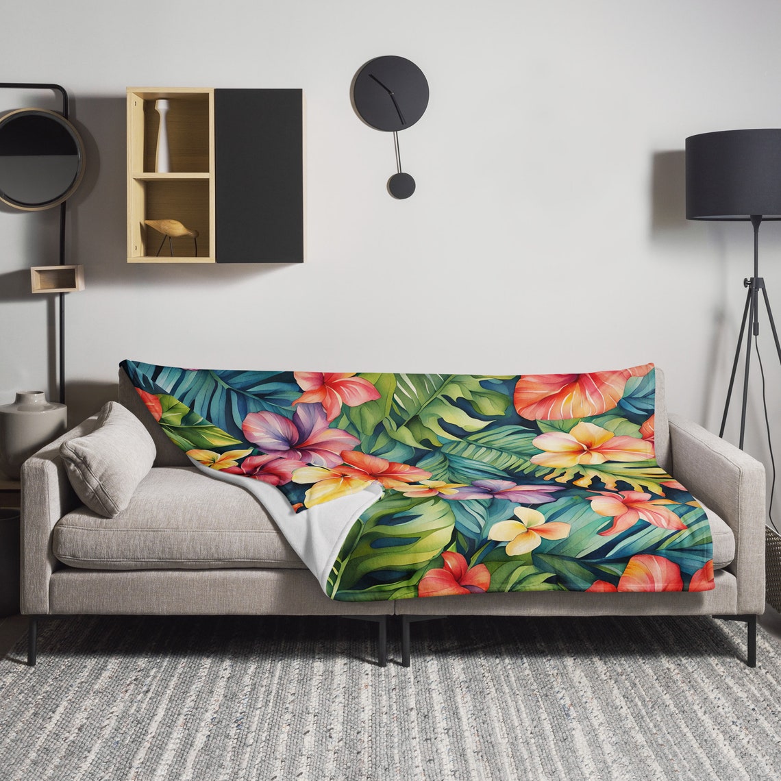 Watercolor Tropical Flowers Throw Blanket: Hypoallergenic Floral Afghan ...