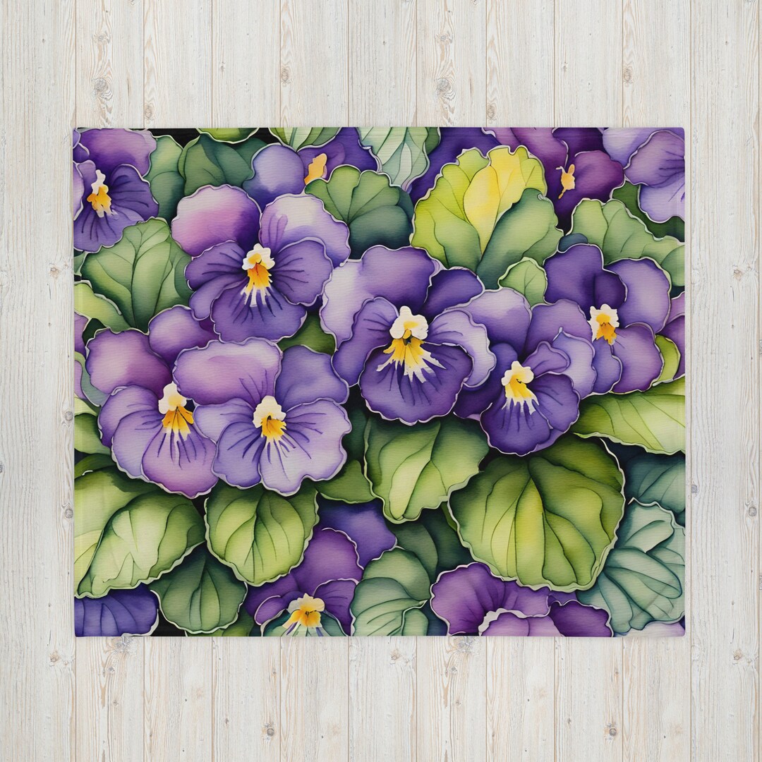 Watercolor African Violets Throw Blanket | Purple Violets | Plush ...