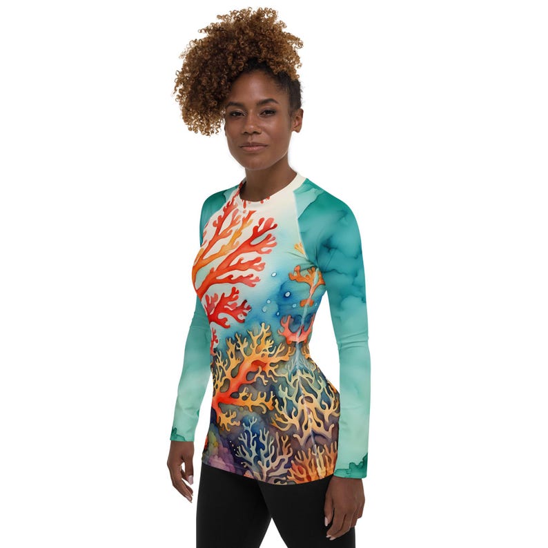 Coral Reef Rash Guard: Watercolor Sea Garden, SPF 50+ Surf Shirt - Etsy