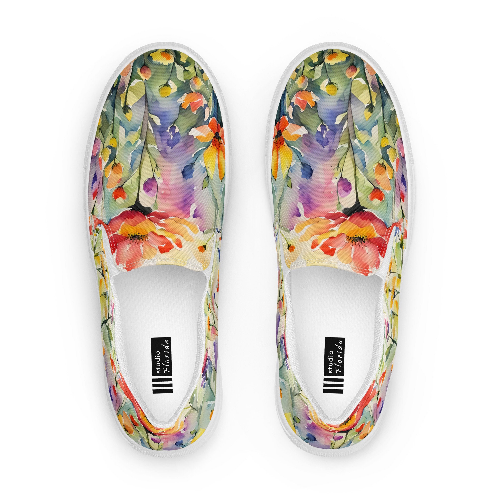 Watercolor Wildflowers Women's Slip-ons | Cottagecore | Original Art ...