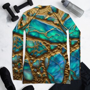 Turquoise Opal Stone Women's Rash Guard | Ladies Athletic Shirt | Yoga ...