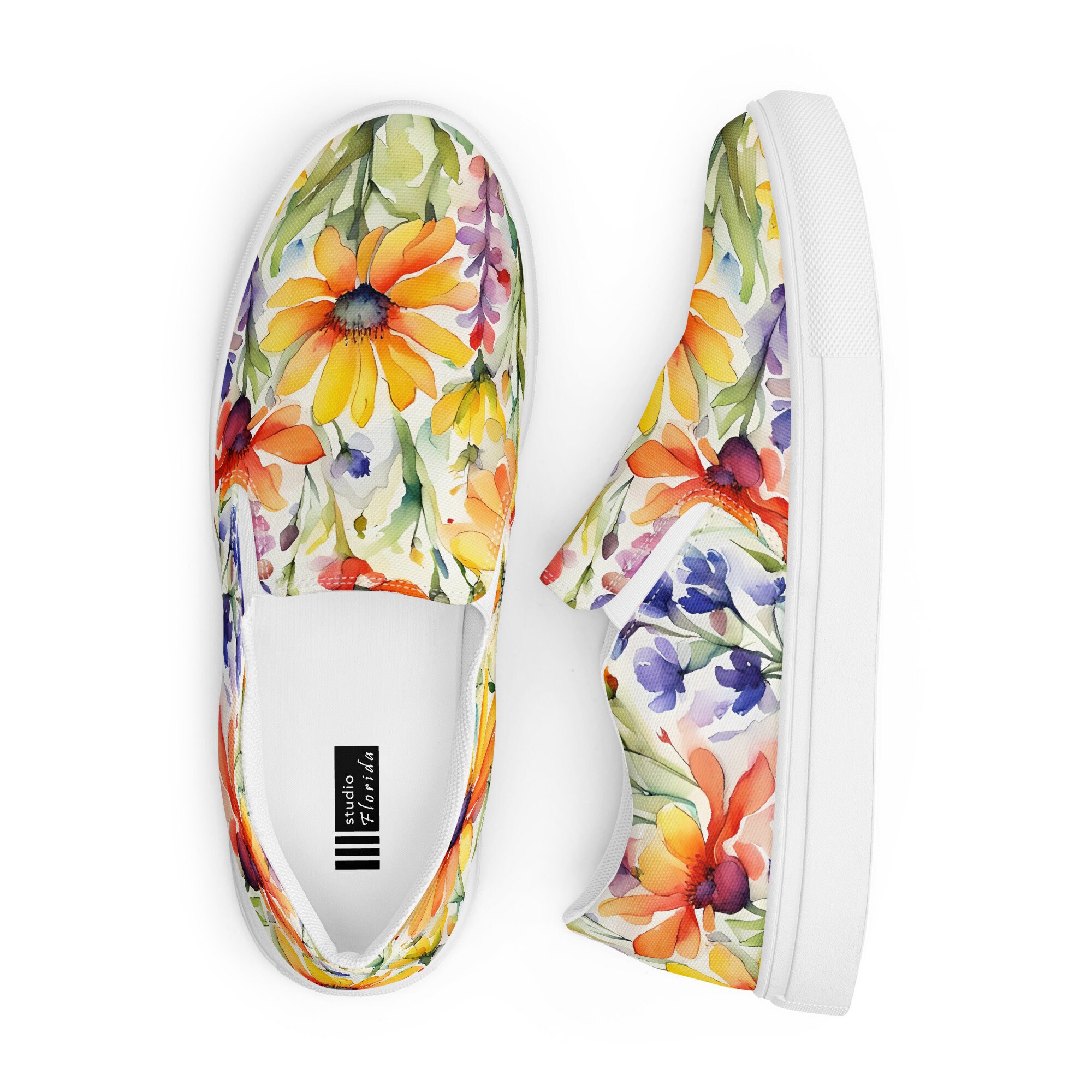 Watercolor Wildflowers Women's Slip-ons | Cottagecore | Original Art ...