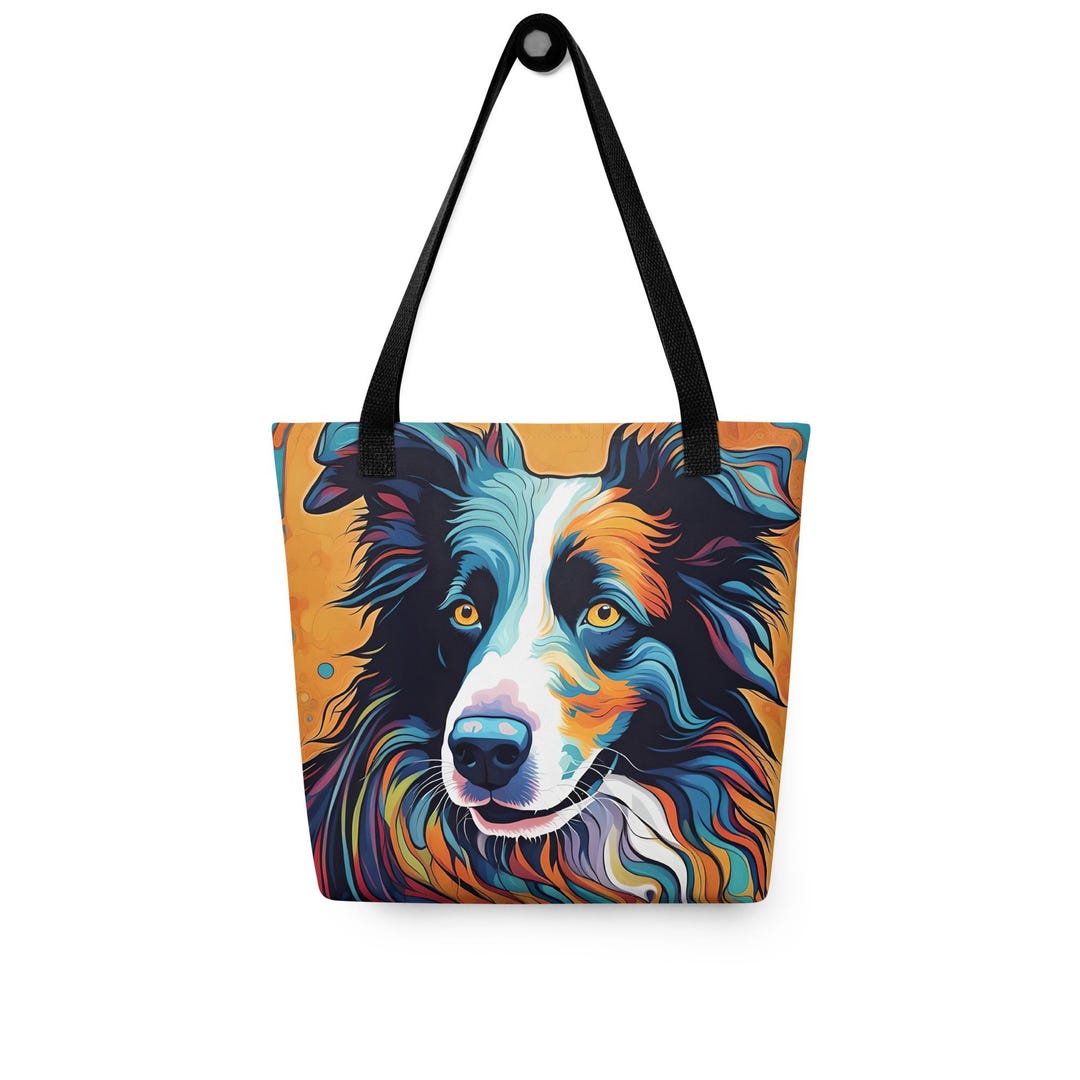Border Collie Art Tote Bag | Dog Gift | Original Art | Groovy | Hippie ...