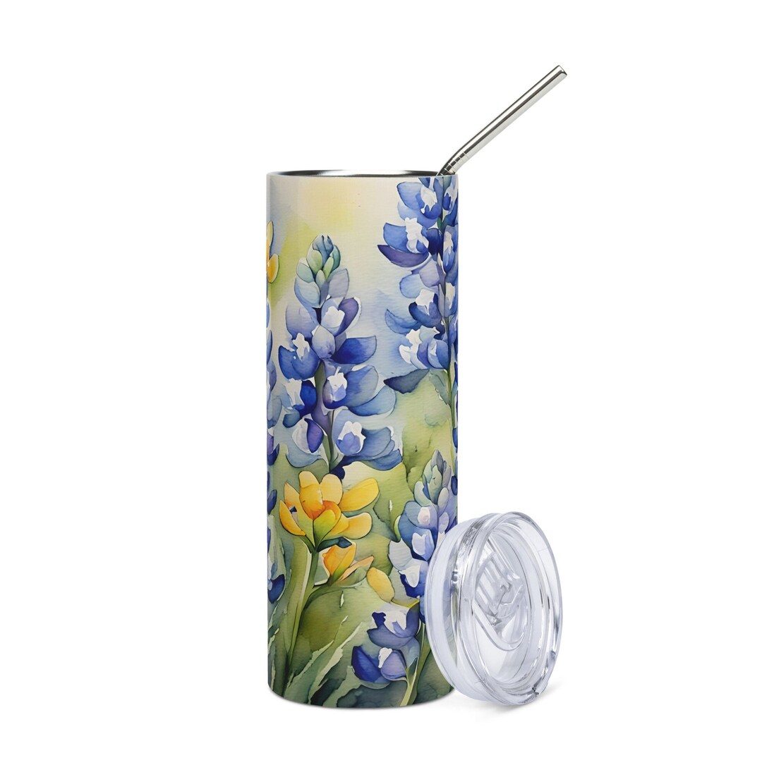 Watercolor Bluebonnets Stainless Steel Tumbler: Texas Lupine Travel Cup ...