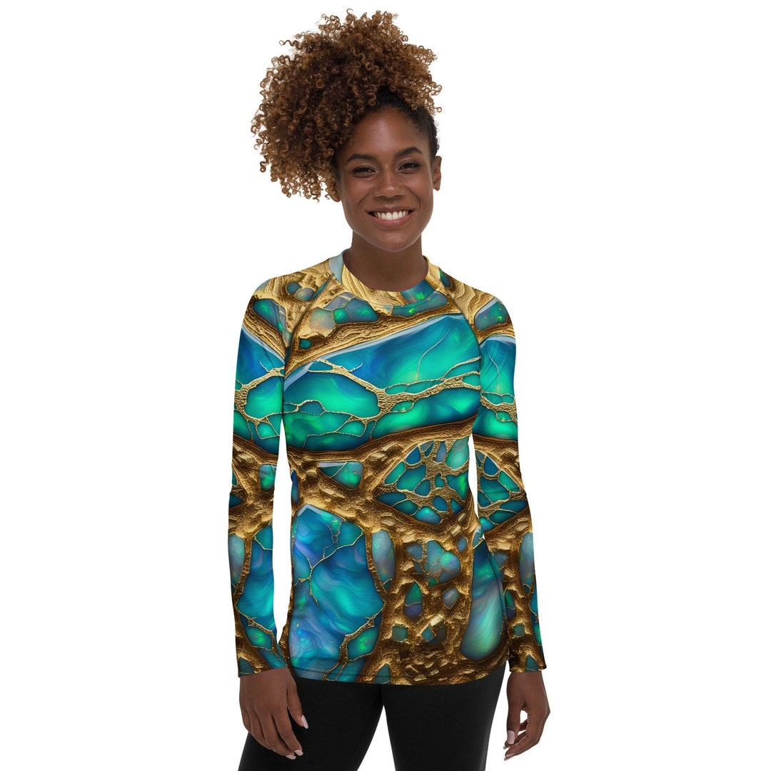 Turquoise Opal Stone Women's Rash Guard | Ladies Athletic Shirt | Yoga ...