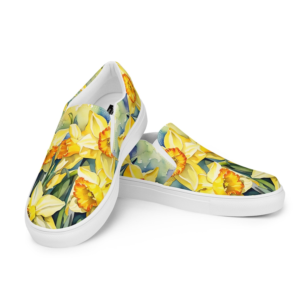 Watercolor Daffodils Women’s Slip-on Canvas Shoes | Yellow Floral ...