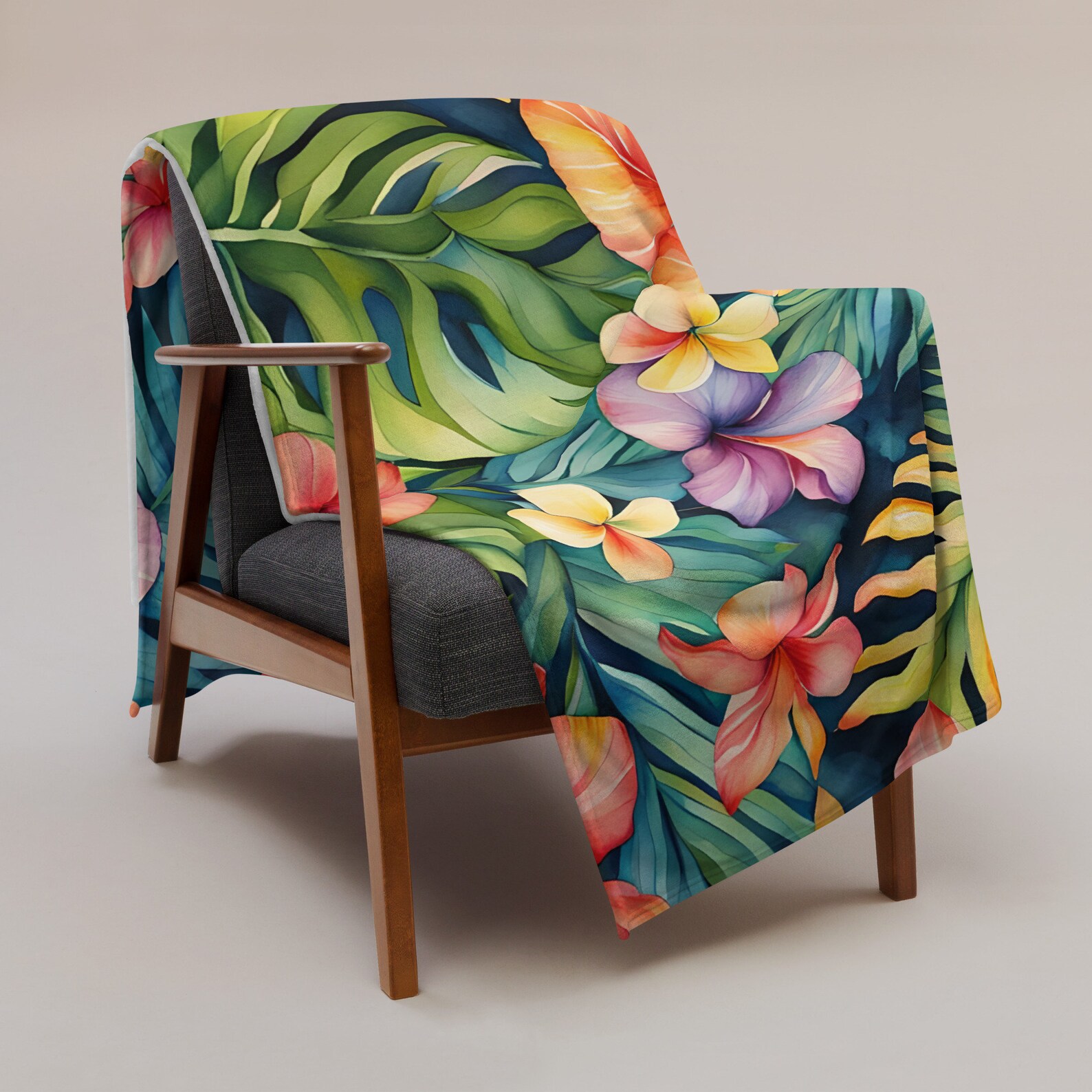 Watercolor Tropical Flowers Throw Blanket: Hypoallergenic Floral Afghan ...