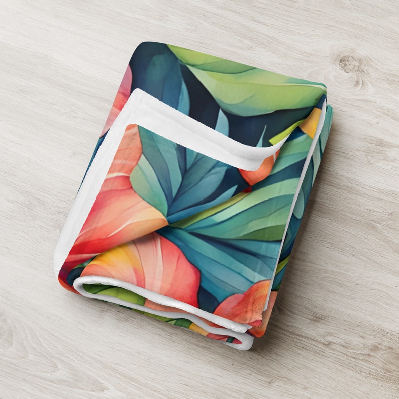Watercolor Tropical Flowers Throw Blanket: Hypoallergenic Floral Afghan ...
