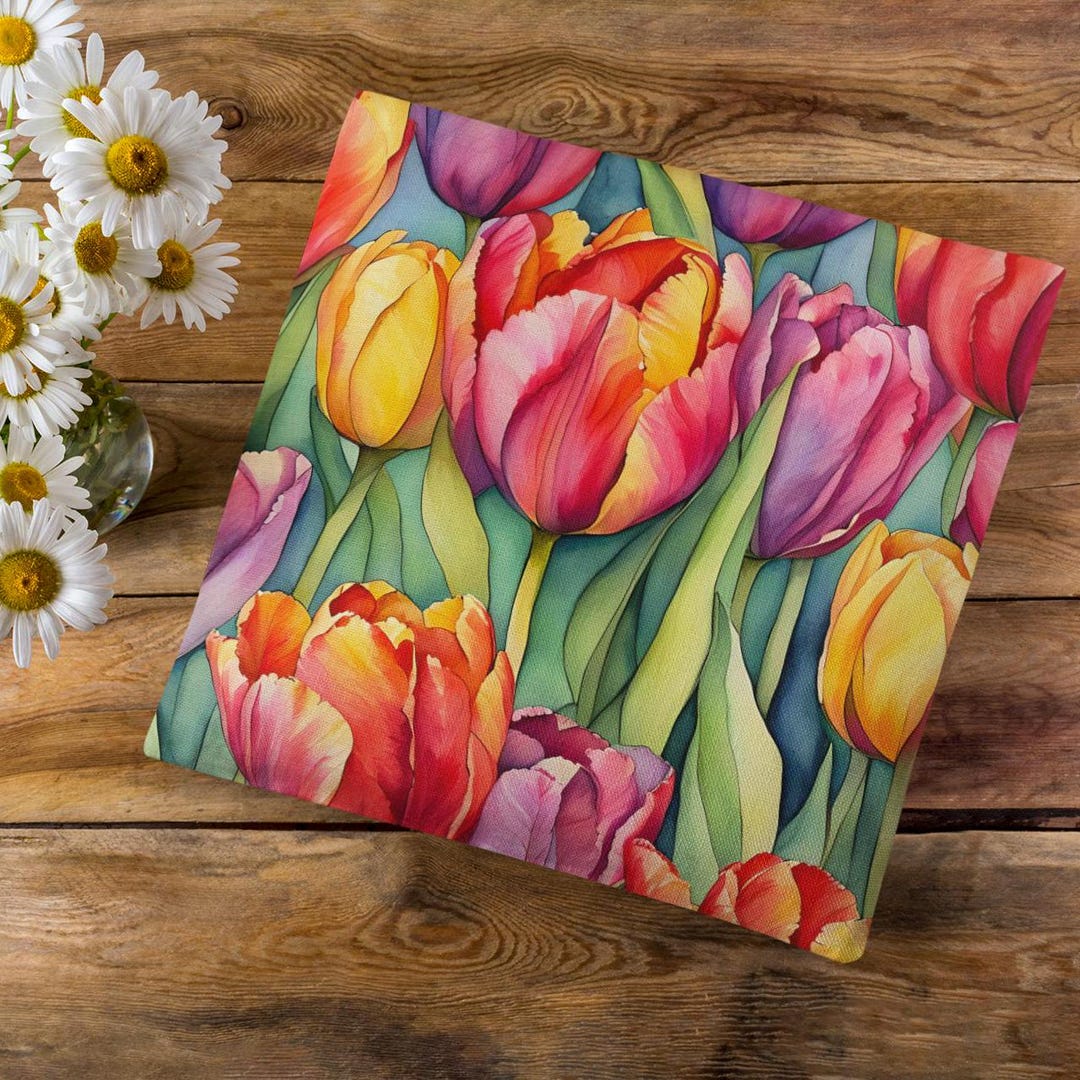 Watercolor Tulips Pillow Cover | Linen-feel | Botanical Decor ...