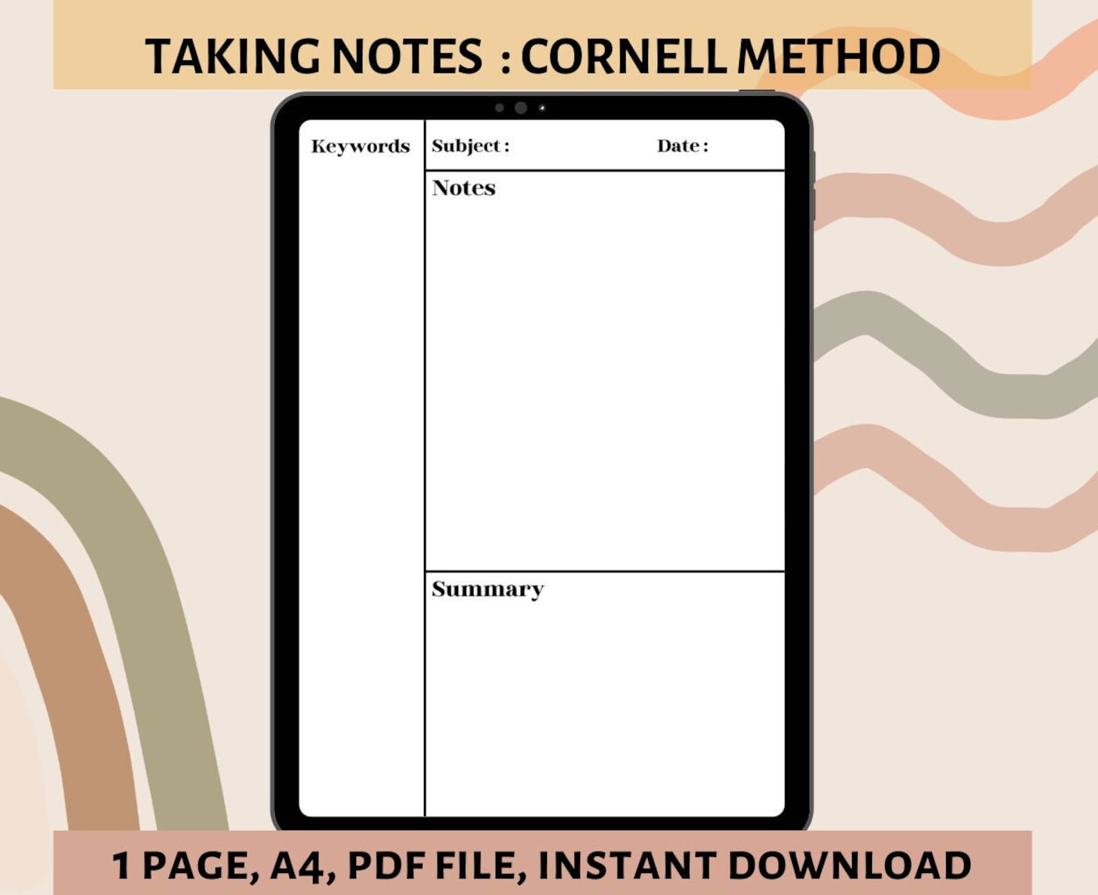 Notes Template Printable , Cornell Method, A4/letter, Printable ...