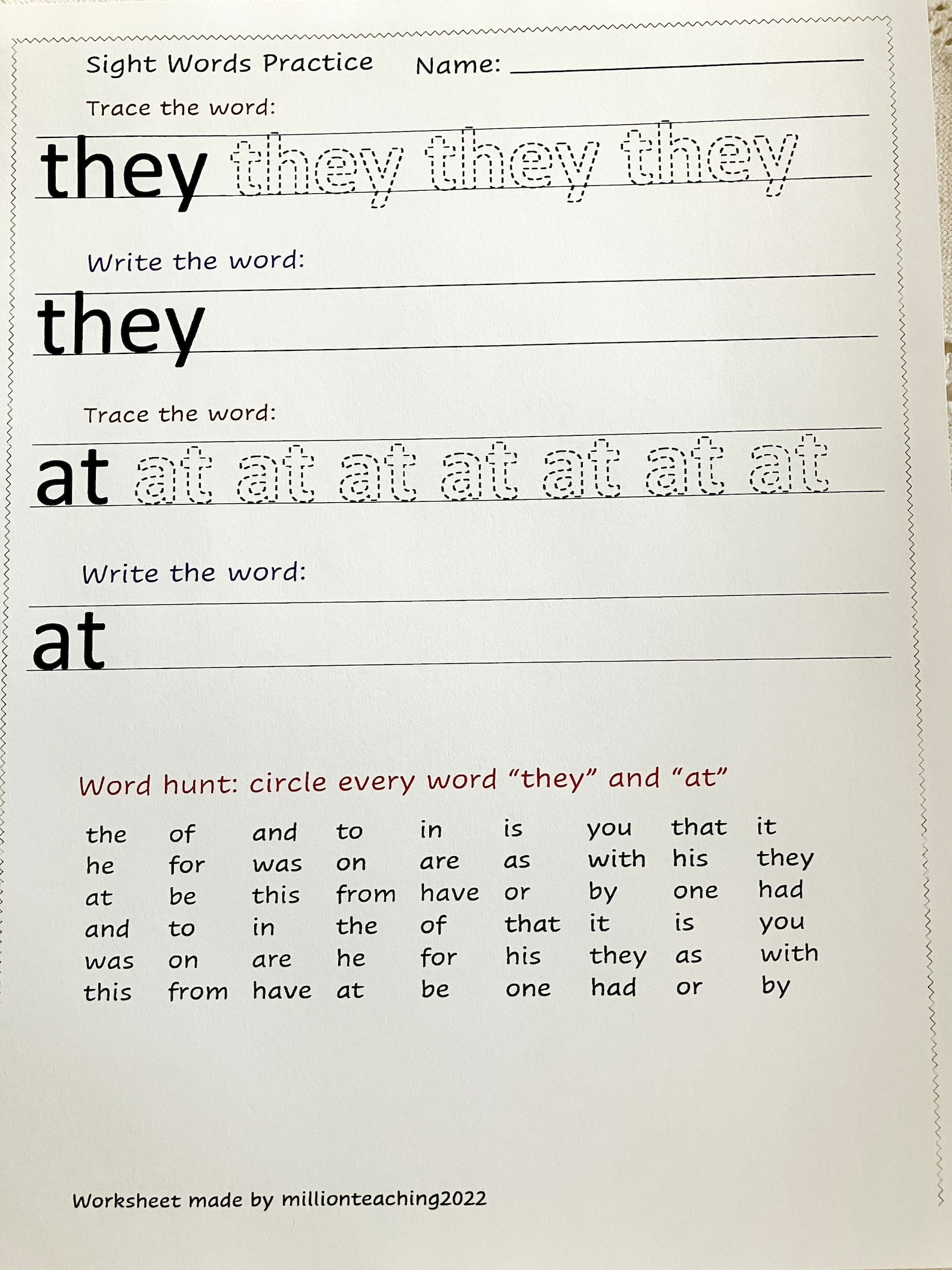 Kindergarten Sight Words to Trace and Write, Kindergarten Sight Words ...