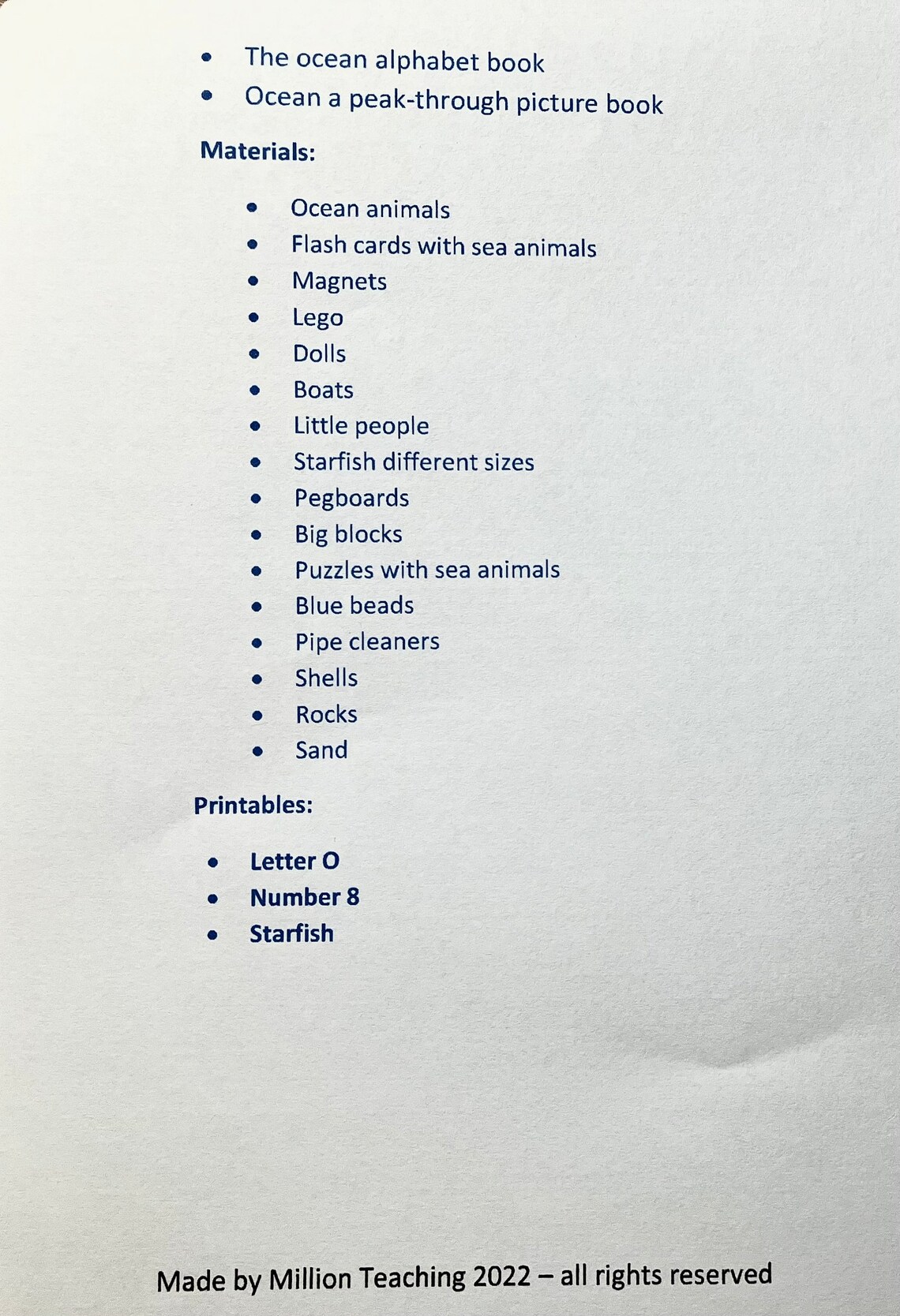 Daycare Lesson Plan, Ocean Lesson Plan, Printable Lesson Plan, Toddler ...