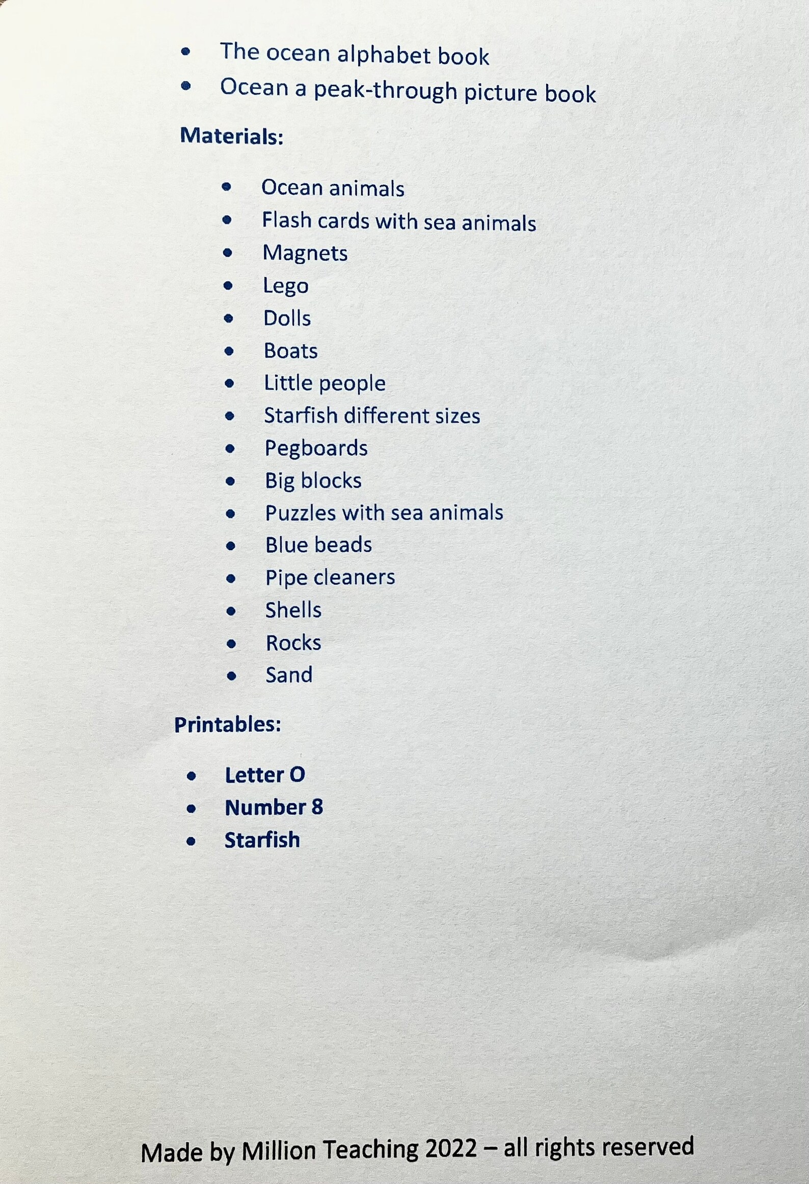 Daycare Lesson Plan, Ocean Lesson Plan, Printable Lesson Plan, Toddler ...