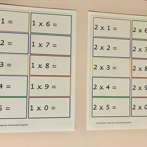 Multiplication Flash Cards Worksheet, Second Grade, Homeschooling ...