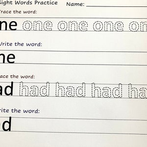 Kindergarten Sight Words to Trace and Write, Kindergarten Sight Words ...