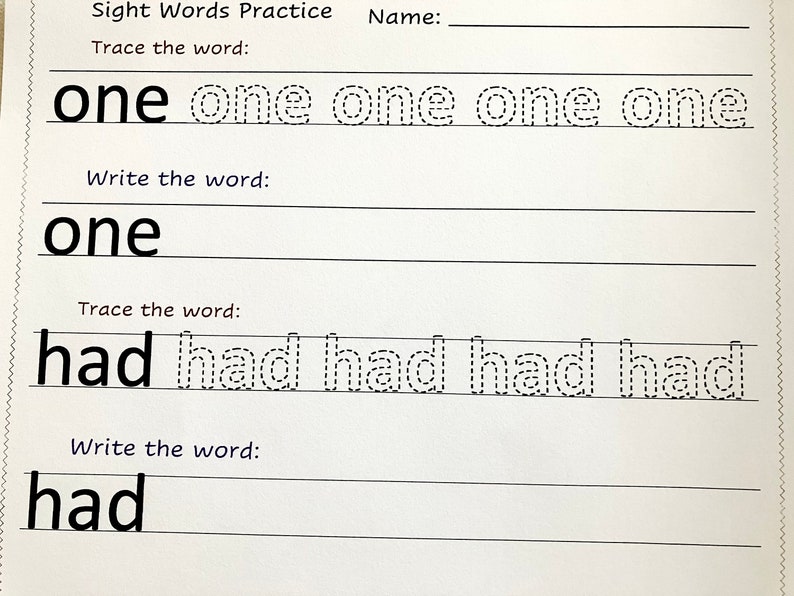 Kindergarten Sight Words to Trace and Write, Kindergarten Sight Words ...