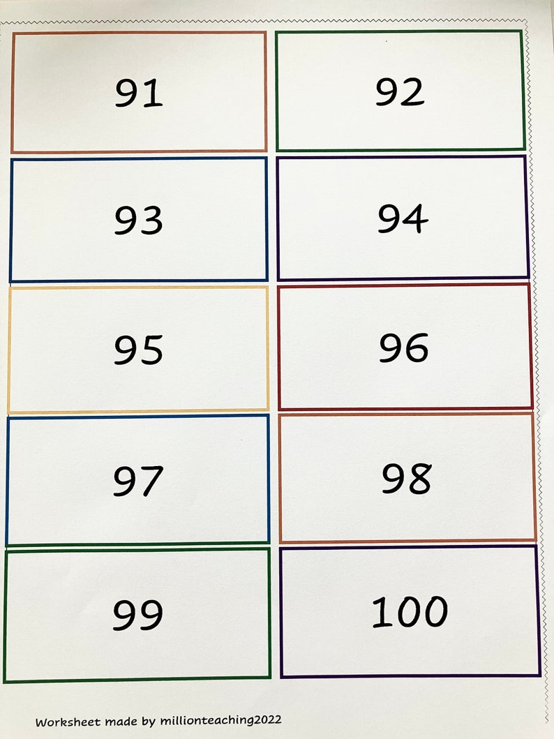 Kindergarten Worksheet Math Numbers up to 100, Flash Cards Numbers 100 ...