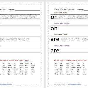 Kindergarten Sight Words to Trace and Write, Kindergarten Sight Words ...